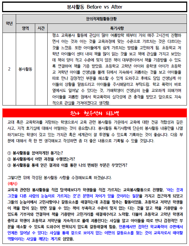 학생부 봉사활동 영혼없는 봉사활동은 의미없다 생기부예시 생기부봉사활동예시 네이버 블로그