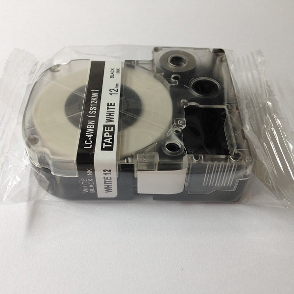 [엡손 라벨 프린터 호환 소모품 12mm] SS12K, 4WBN 1/2" 12mm 라벨 테이프(흰색 바탕에 검정색 인쇄 ...