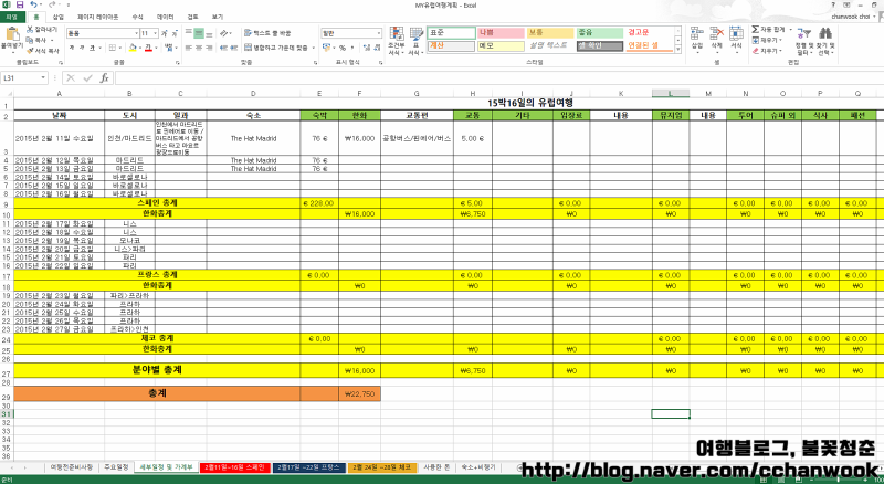 자료 유럽여행계획서 유럽여행준비물 유럽여행 예산 자료 예산 계획서 기본서식 엑셀파일 유럽여행 혼자 준비하기