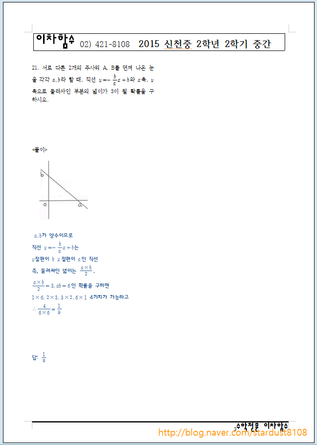 2015신천중2 2 중간고사 수학기출 최다오답풀이 And출제경향 네이버 블로그