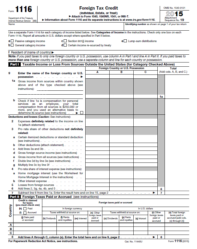 Form 1116 - 외국납부세액공제(Foreign tax credit), 미국 세무사 : 네이버 블로그