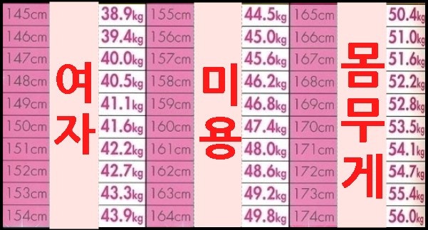 여자 남자 미용몸무게 키별로 총정리 네이버 블로그