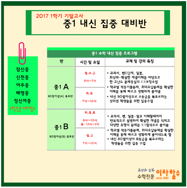 2017 기말고사 1학년 수학 내신대비반 정신여중아주중배명중 잠신중신천중 네이버 블로그