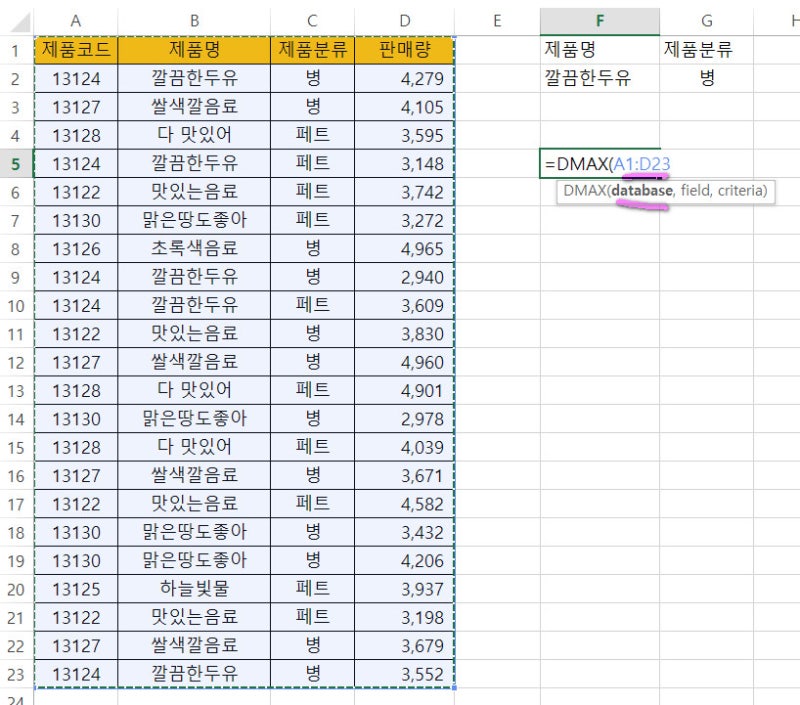 조건에 맞는 최대값찾기maxifs가 없을때는 Dmax함수 네이버 블로그
