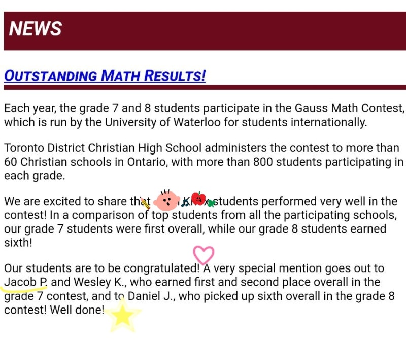 [캐나다유학]워터루대학교 수학경시대회 수상(Waterloo University Gauss Mathematics Contest ...