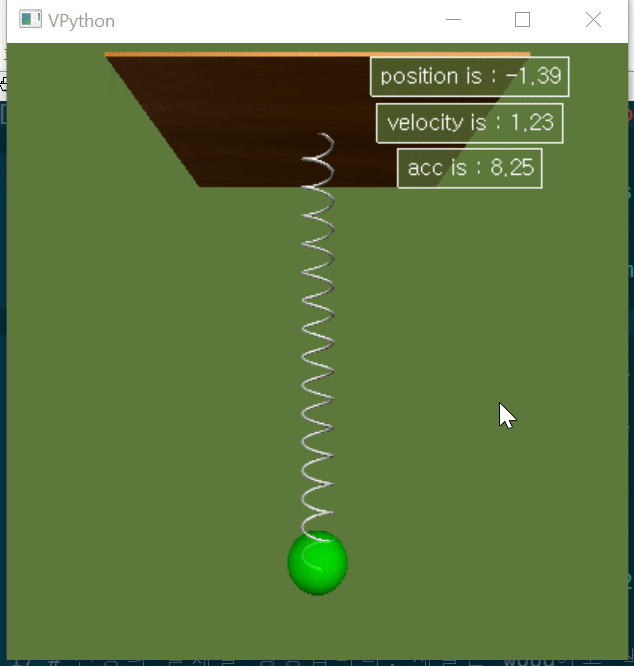 [PYTHON] 파이썬 예제코드입니다 - vpython(1) 1자유도 스프링-질량계 애니메이션, 1DOF mass-spring ...
