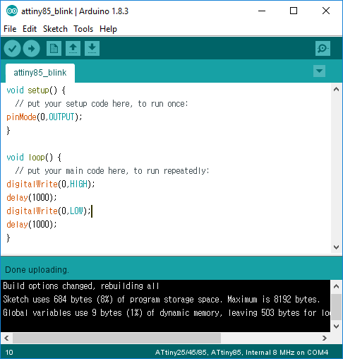 Attiny85 Arduino IDE로 굽기 : 네이버 블로그