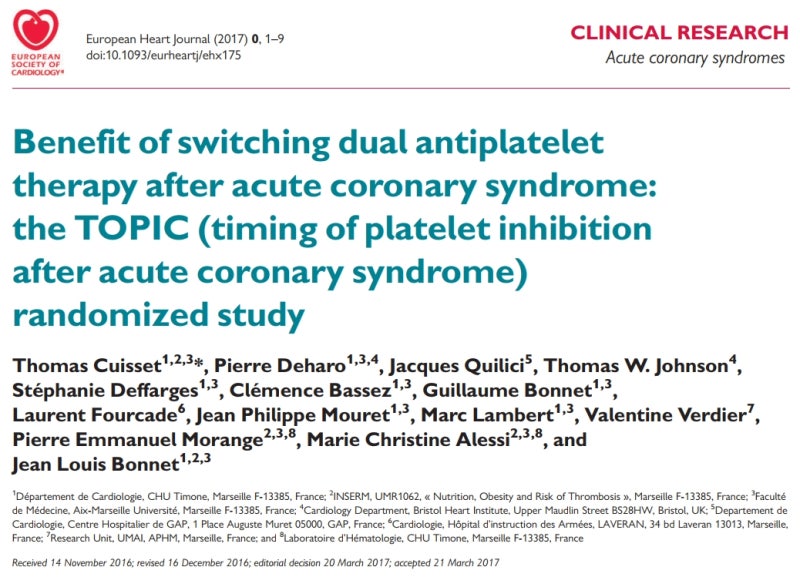 Benefit of switching DAPT after ACS: the TOPIC randomized study ...