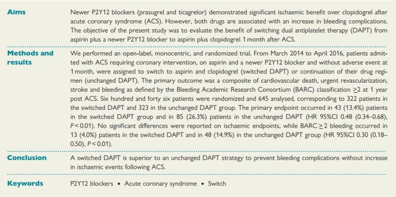 Benefit of switching DAPT after ACS: the TOPIC randomized study ...