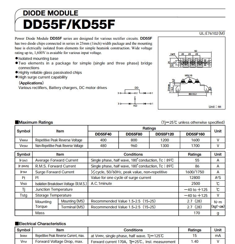 [특가판매] KD55F160 / KD55F80 SANREX 다이오드모듈 : 네이버 블로그