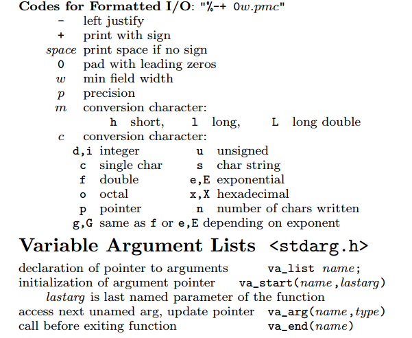 C 레퍼런스 카드(ANSI) : 네이버 블로그