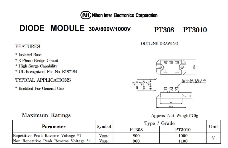 [판매중] PT308 / PT3010 NI 브릿지다이오드 (30A800V 30A1000V) : 네이버 블로그