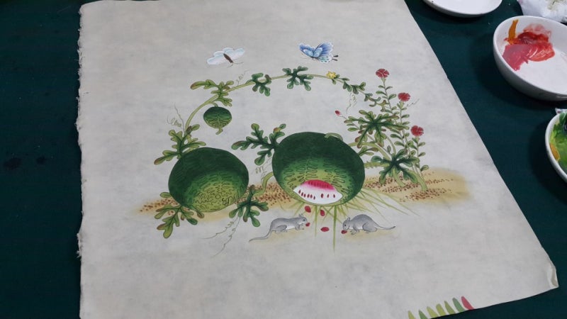 부산민화추천 신사임당 수박과 들쥐 초충도 한국화배우기 채색화배우기 부산취미미술 부산화실 화명동화실