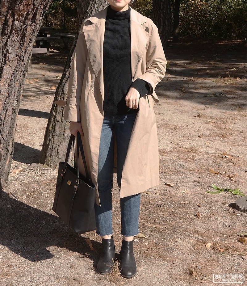 연우룩 5 ♥ 여자 가을 코디 트렌치코트 블랙 목폴라 일자 데님 팬츠 첼시부츠 코디 네이버 블로그