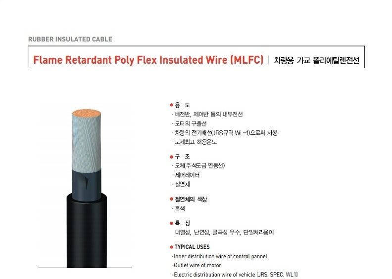 MLFC 8SQ 6,600V [Flame Retardant Poly Flex Insulated Wire] - 차량용 가교 폴리 ...