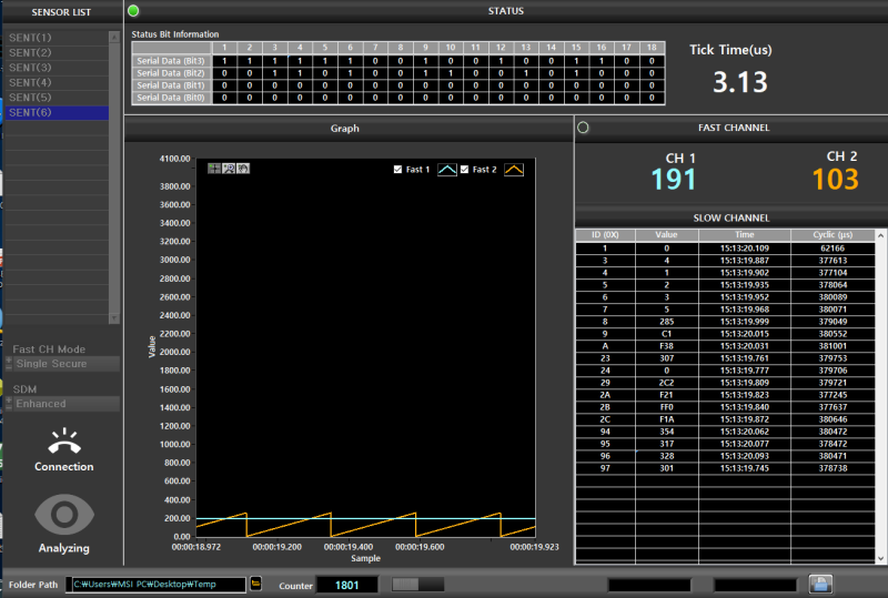 SENT (Single Edge Nibble Transmission, SAE J2716) 수신 모듈 및 계측기, 분석 프로그램 ...