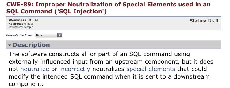 [ 보안 취약점 진단 ] 입력값 검증 부재 - SQL Injection (CWE-89:'SQL Injection') "보안하는 ...