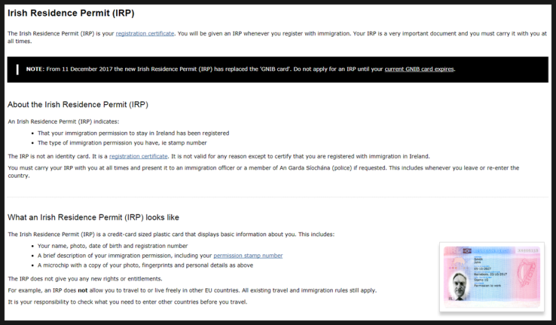 아일랜드 워킹홀리데이 Irish Residence Permit (IRP) 카드. : 네이버 블로그