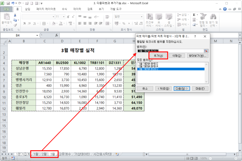 여러 개의 표 합쳐서 다중 피벗 테이블 만들기 엑셀 교육김경자 강사 네이버 블로그