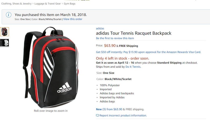 아디다스 테니스 백팩(가방) 아마존 직구 후기adidas Tour Tennis Racquet Backpack : 네이버 블로그