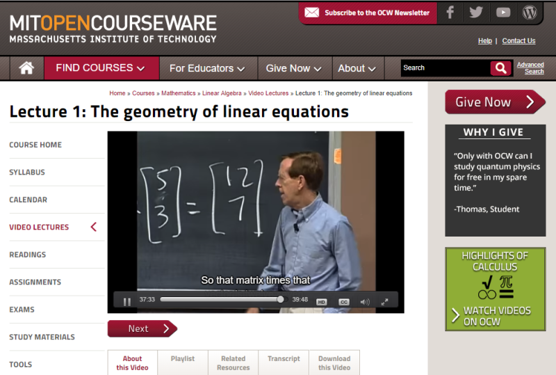 MIT - 선형대수학 Lecture by Gilbert Strang 온라인 강의 공부 시작~ : 네이버 블로그