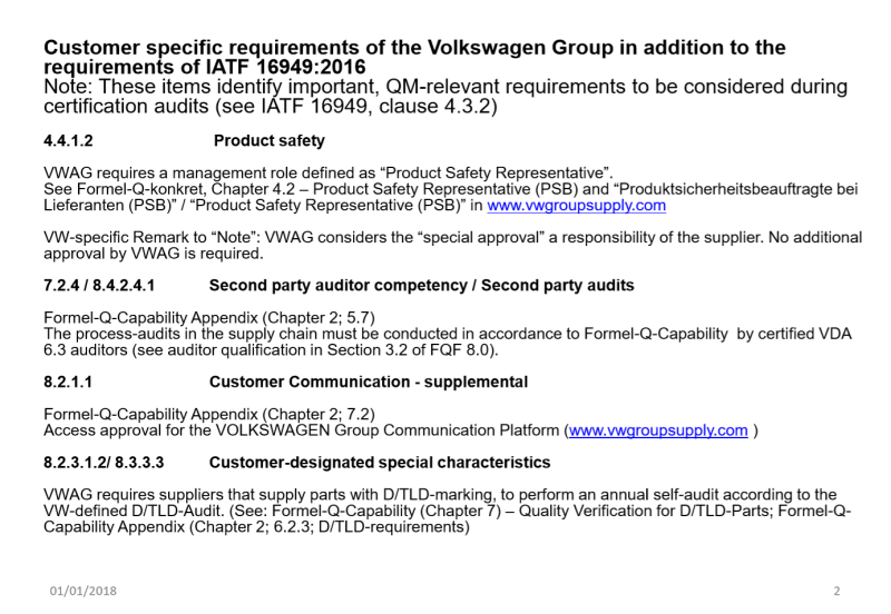 IATF 16949 : Customer-Specific-Requirements (CSR‘s) of Volkswagen Group ...