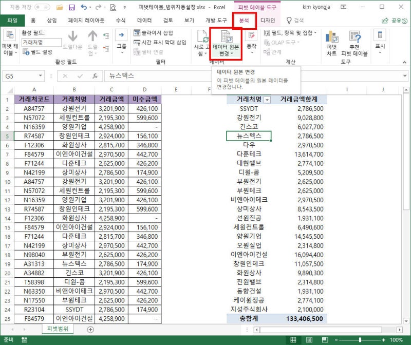 피벗 테이블 범위 자동으로 변경되게 하는 방법 엑셀강사김경자 네이버 블로그