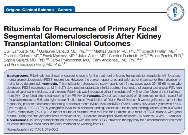 신장이식수술 후 국소분절성 사구체경화증(FSGS : Focal Segmental Glomerulosclerosis)의 재발 ...