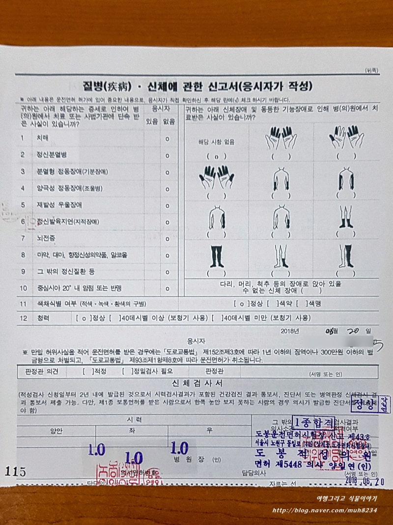 운전면허증 적성검사 1종 보통 갱신 적성검사 방법장소 준비물 신체검사 시력 기준 수수료 네이버 블로그