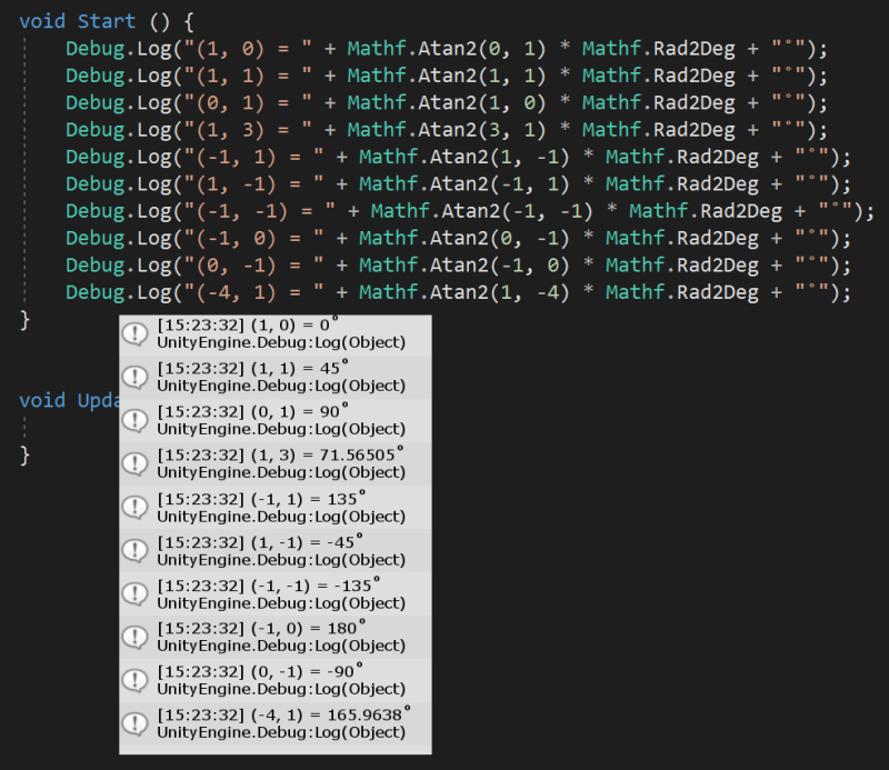 [유니티] 삼각함수 -4 : Mathf.Rad2Deg, Mathf.Deg2Rad, Mathf.Atan2 : 네이버 블로그