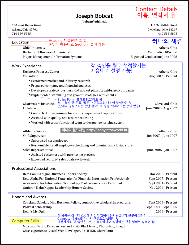 영문이력서 작성법 Cvresume의 기본 양식 구성요소 네이버 블로그