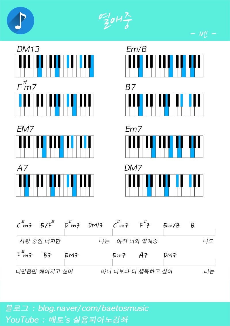피아노코드악보 - 열애중 - 벤 [ Baeto's Music - 수원 피아노 레슨 ] : 네이버 블로그