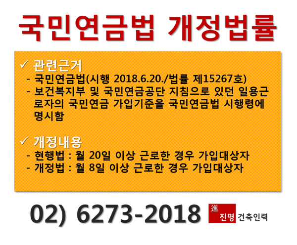 건설일용직 4대보험 가입기준 변경 건설일용근로자의 직장가입 기준이 월 20일 이상에서 월 8일 이상 근로한 경우로 변경됨