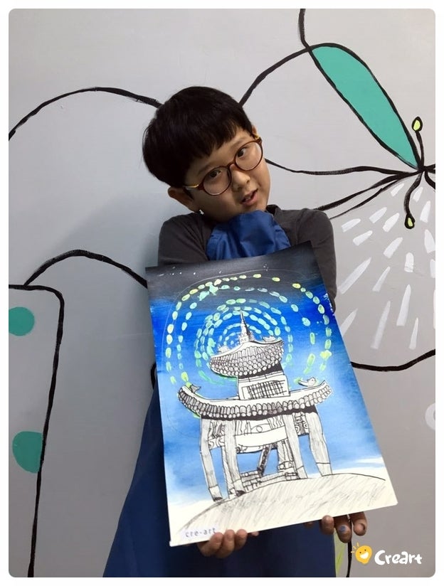 Kinder 초등 수업 전통 건축물의 야경표현 시흥시 정왕동 배곧 크리아트 미술학원 네이버 블로그