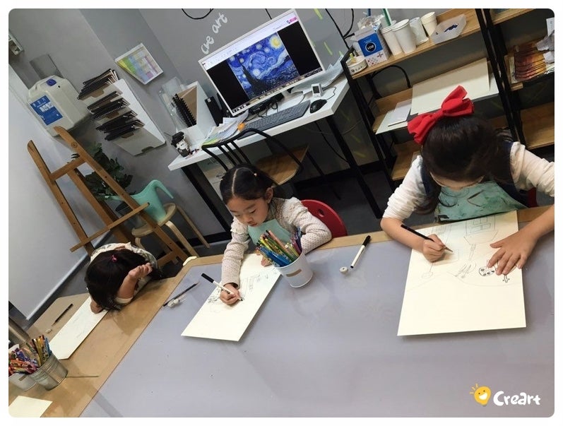 Klein 6·7세 수업 고흐 처럼 야경 표현하기 시흥시 정왕동 배곧 크리아트 미술학원 네이버 블로그