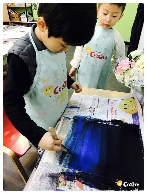 Klein 6·7세 수업 고흐 처럼 야경 표현하기 시흥시 정왕동 배곧 크리아트 미술학원 네이버 블로그