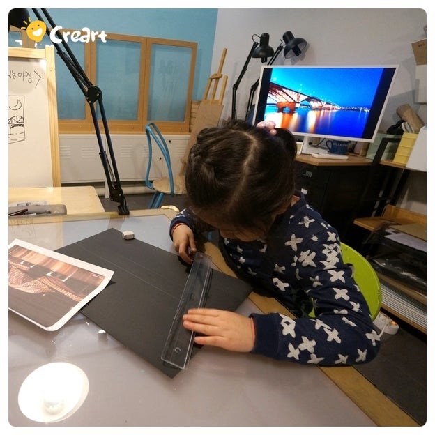 Kinder 초등 수업 테이프 아트 다리가 있는 도시의 야경 시흥시 정왕동 배곧 크리아트 미술학원 네이버 블로그
