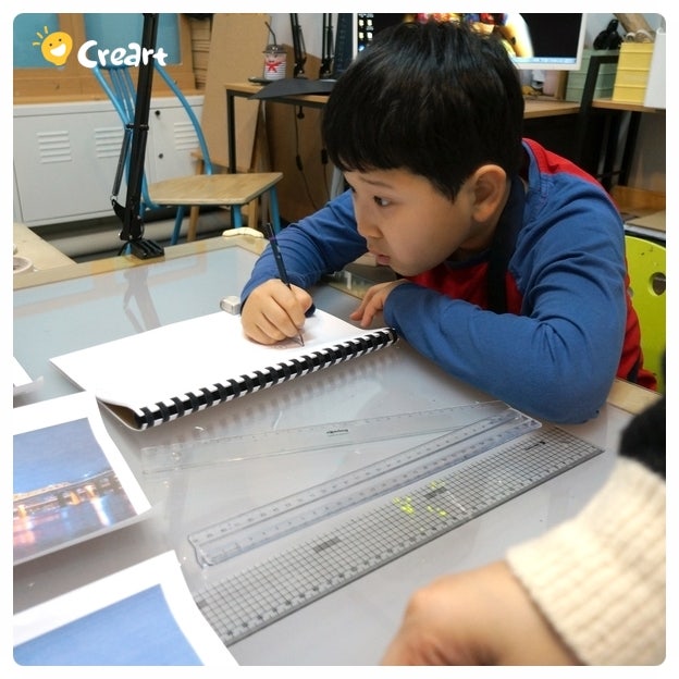 Kinder 초등 수업 테이프 아트 다리가 있는 도시의 야경 시흥시 정왕동 배곧 크리아트 미술학원 네이버 블로그