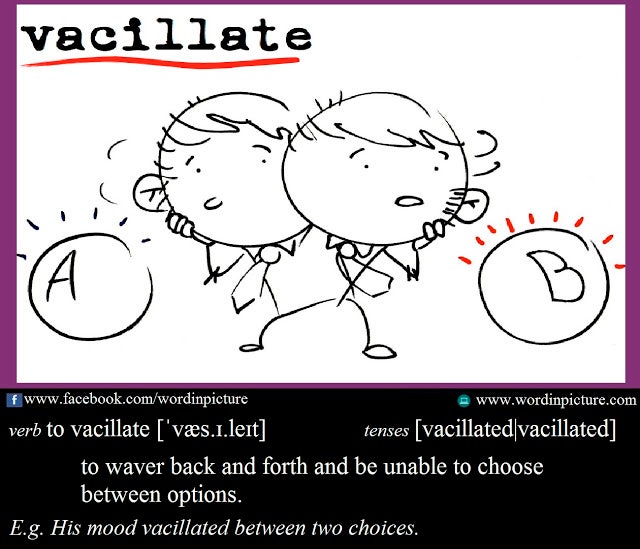 vacillate 흔들흔들하다, 동요하다, 동요하다, 주저하다, 망설이다 | 영어단어 : 네이버 블로그