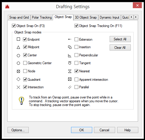 OSNAP SETTING : 캐드 CAD 점 설정하기 (끝점, 중간점, 중심점 등..)[일반 기계기사 실기] : 네이버 블로그