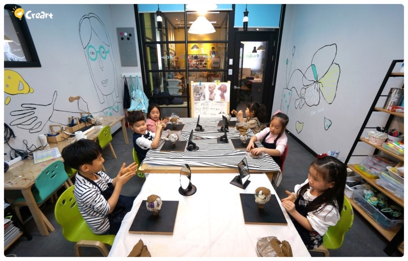 Kinder 초등 수업 얼굴 환조 표현 자화상 시흥시 정왕동 배곧 미술학원 크리아트 네이버 블로그