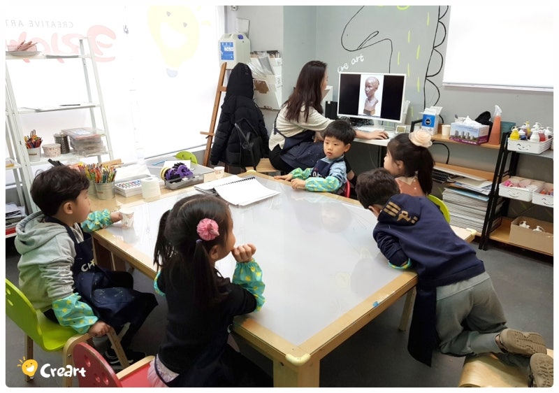 Klein 6·7세 수업 환조로 표현한 얼굴 자화상 시흥시 정왕동 배곧 미술학원 크리아트 네이버 블로그