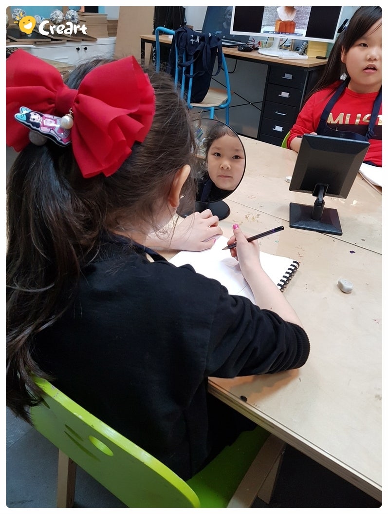 Kinder 초등 수업 얼굴 환조 표현 자화상 시흥시 정왕동 배곧 미술학원 크리아트 네이버 블로그