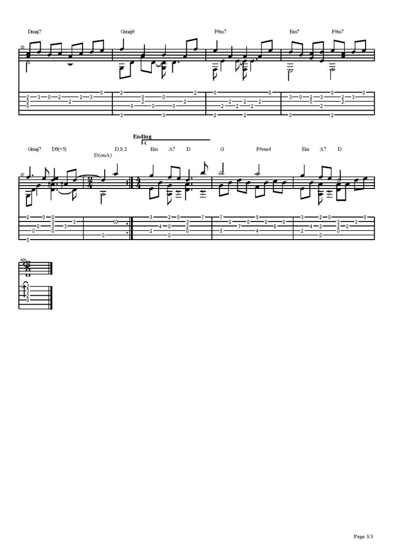 바람의 시 윈드 송 Wind song 악보와 기타프로 타브 악보 재생 영상 Wind song - Fingerstyle ...