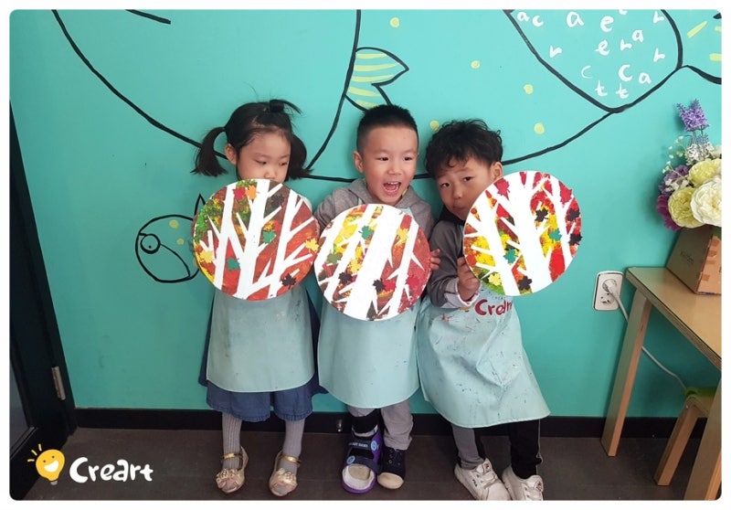 가을나무 추상표현 밤비니 5세 수업 시흥시 정왕동 배곧 미술학원 창의미술 크리아트 네이버 블로그