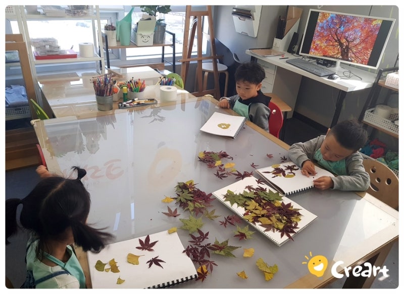 가을나무 추상표현 밤비니 5세 수업 시흥시 정왕동 배곧 미술학원 창의미술 크리아트 네이버 블로그