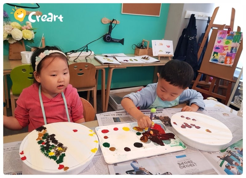 가을나무 추상표현 밤비니 5세 수업 시흥시 정왕동 배곧 미술학원 창의미술 크리아트 네이버 블로그