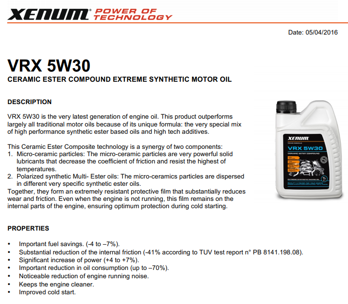 XENUM VRX SAE 5W-30 CERAMIC ESTER COMPOUND : 네이버 블로그