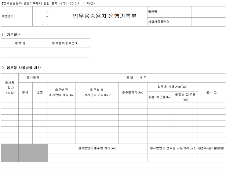 법인차량 운행일지 양식과 작성 방법 국세청 양식 첨부 네이버 블로그