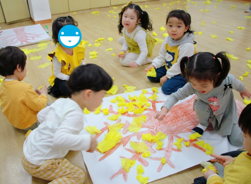 덕양구 행신동 유치원 호수유치원 4월 미술 퍼포먼스 오늘은 옐로우 데이 봄꽃 나무 만들어요♬ 네이버 블로그